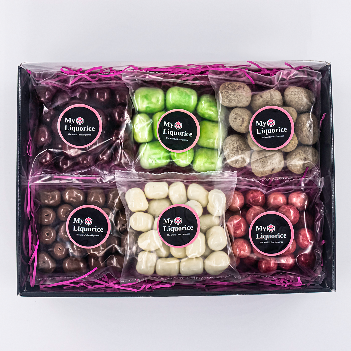 Chocolate Gift Box - 6 different packs of chocolate coated liquorice i ...